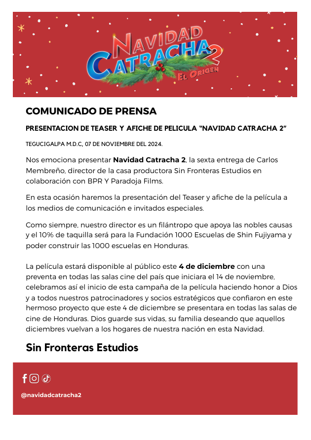 Lanzamiento del tráiler y afiche de la película “Navidad Catracha 2” | RDS - Eventos.hn